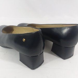 Etienne Aigner | Shoes | Aigner Sarah Black Leather Low Block Heel ...